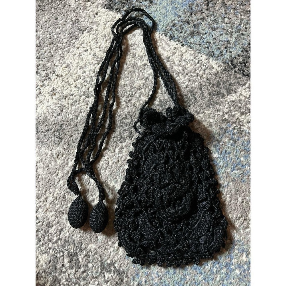 1900s Black Crochet Reticule As-Is - Gem